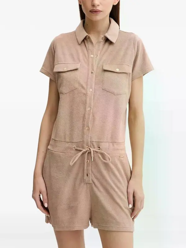 Melissa Odabash Cheryl Buttoned Drawstring Playsuit - Neutrals