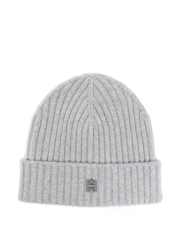 Givenchy Ribbed Beanie Hat With Logo - Grey