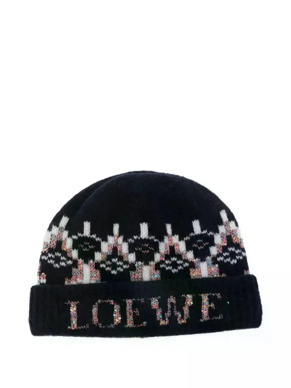 Loewe Patterned Sequin Embellished Beanie - Blue