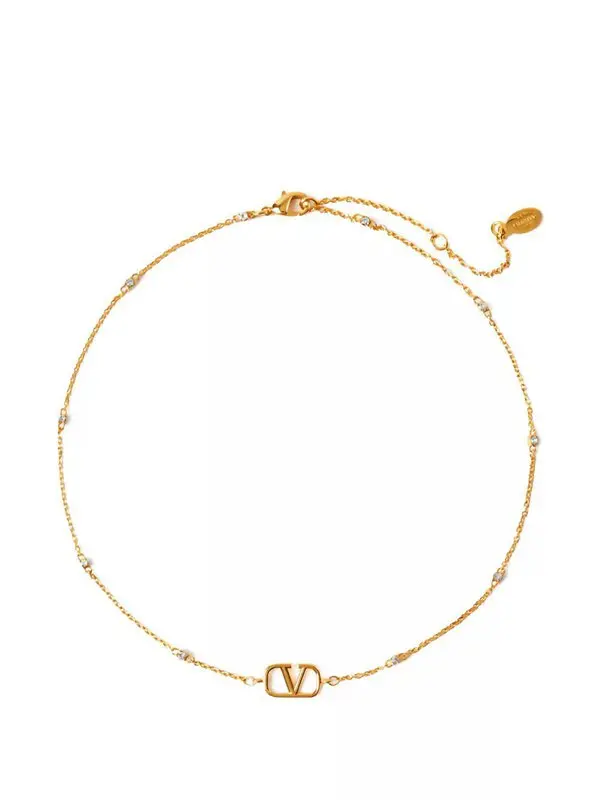 Valentino Garavani Logo-plaque Crystal Necklace - Gold