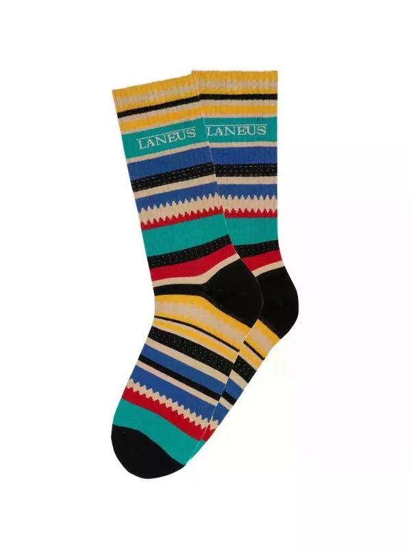 LANEUS Striped Pattern Socks - Black