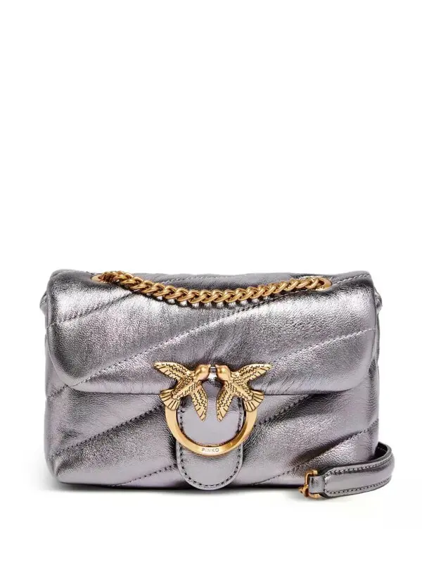 Pinko Love Puff Cross Body Bag With Quilted Design And Chain Strap - Grey