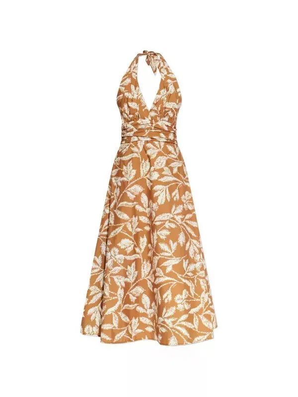 Max Mara Floral-print Midi Dress - Brown