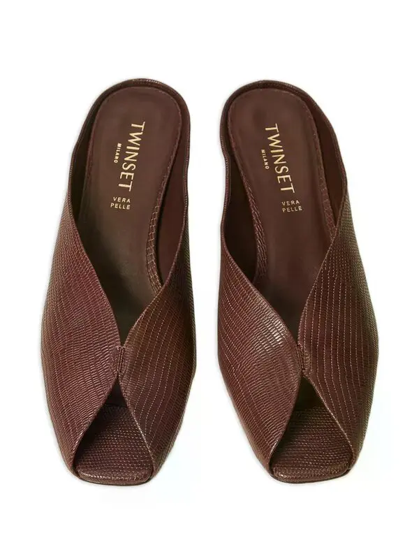 TWINSET Embossed Leather Heeled Sandals - Brown