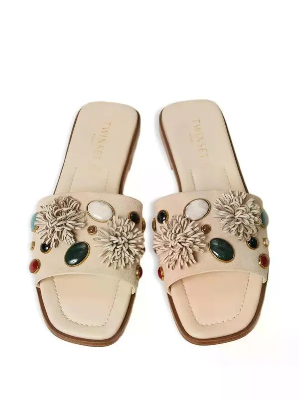 TWINSET Stone-embellished Suede Flat Sandals - Neutrals