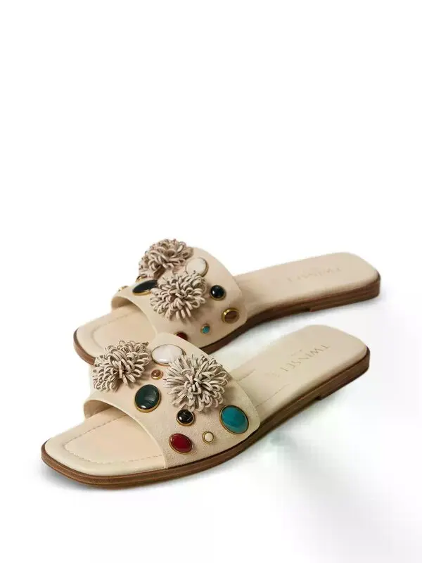 TWINSET Stone-embellished Suede Flat Sandals - Neutrals