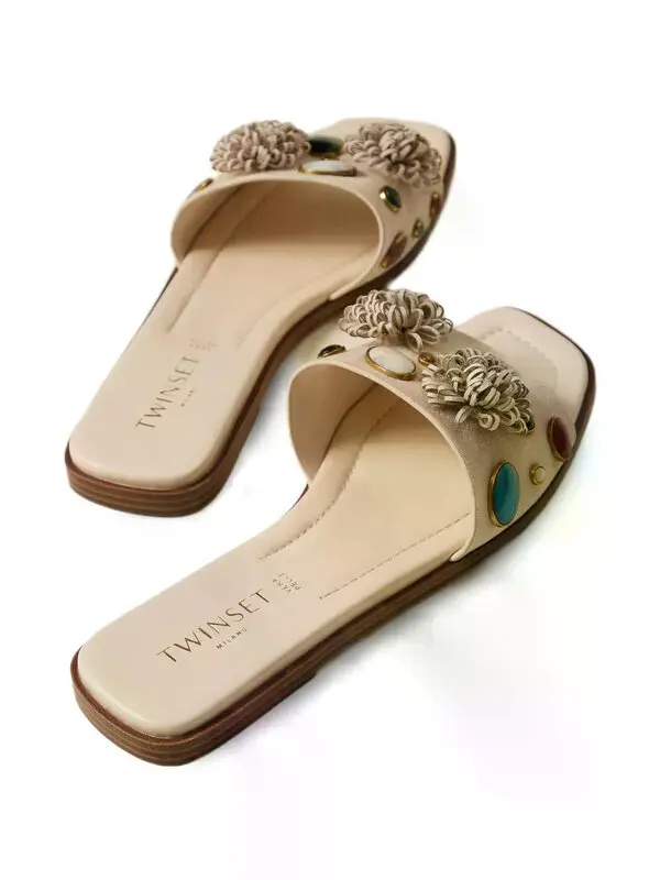 TWINSET Stone-embellished Suede Flat Sandals - Neutrals