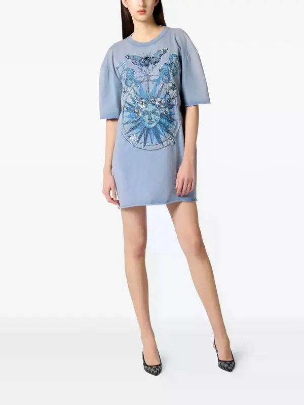 Philipp Plein Mini Butterfly-motif Dress - Blue