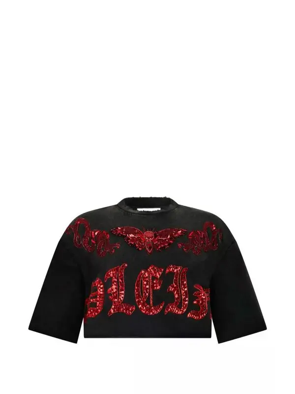 Philipp Plein Sequin-embellished Cropped T-shirt - Black