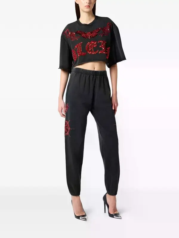 Philipp Plein Sequin-embellished Cropped T-shirt - Black