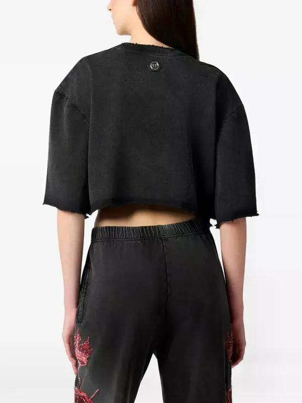 Philipp Plein Sequin-embellished Cropped T-shirt - Black