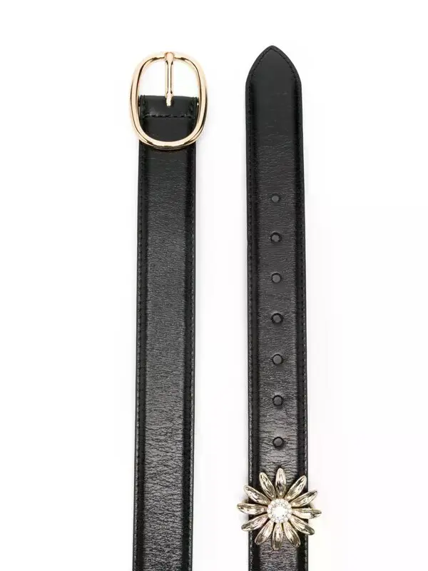 Maje Leather Oval Buckle Belt With Daisy Embellishment