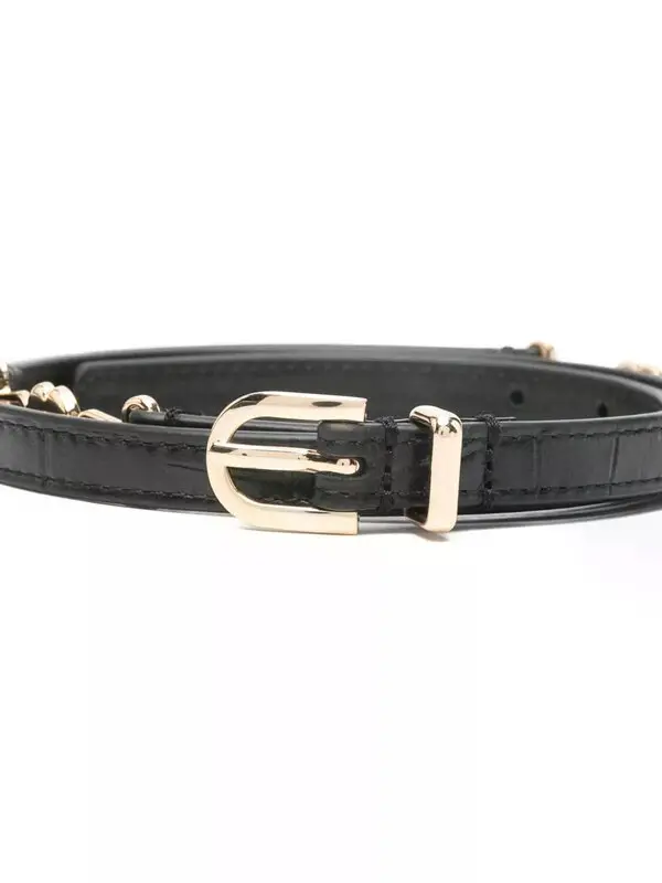 Maje Croc Effect Leather Skinny Belt With Gold Tone Hardware