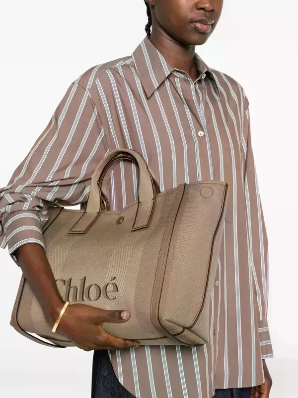 Chloé Embossed Stripe Tote Bag - Neutrals