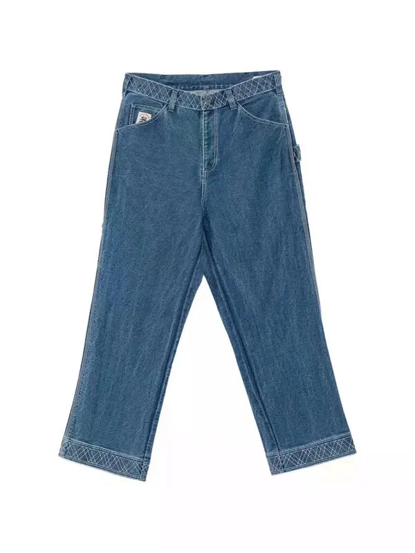 BODE Embroidered Straight Leg Trousers - Blue