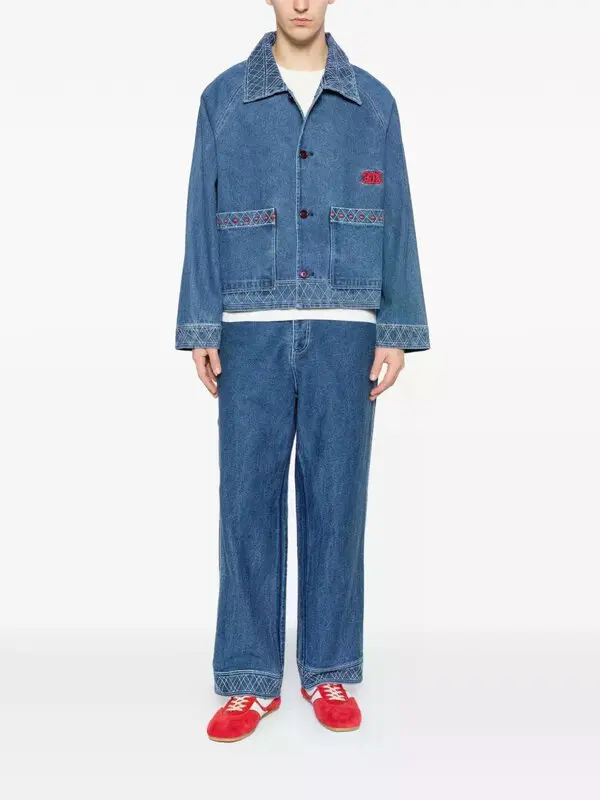 BODE Embroidered Straight Leg Trousers - Blue