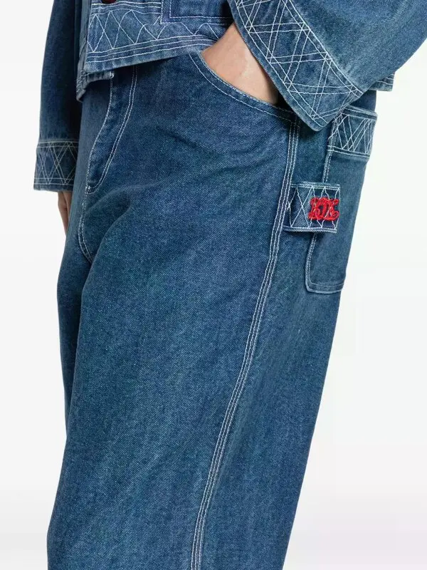 BODE Embroidered Straight Leg Trousers - Blue