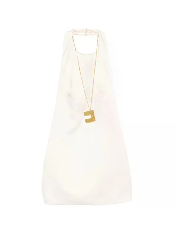 Elisabetta Franchi Duchess Satin Mini Dress With Necklace Detail - Neutrals