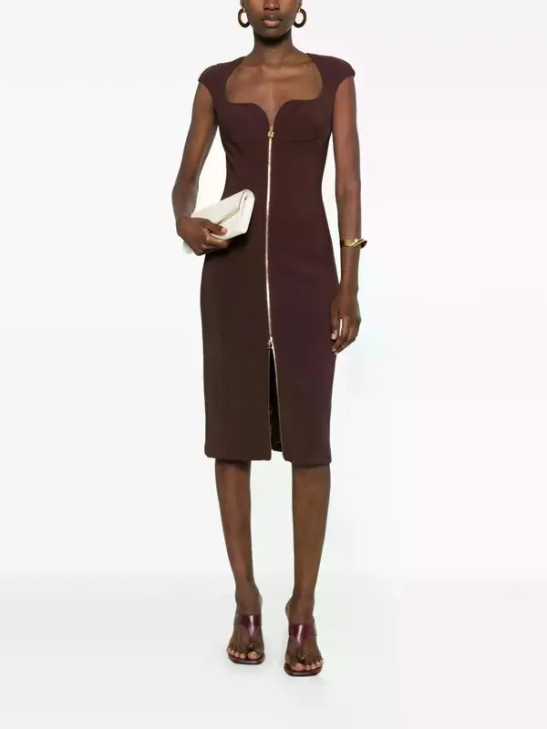 Elisabetta Franchi Zip-up Midi Dress - Brown