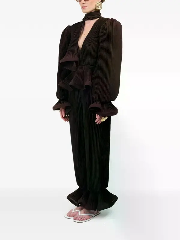 ROWEN ROSE Pleated Puffy Blouse - Brown