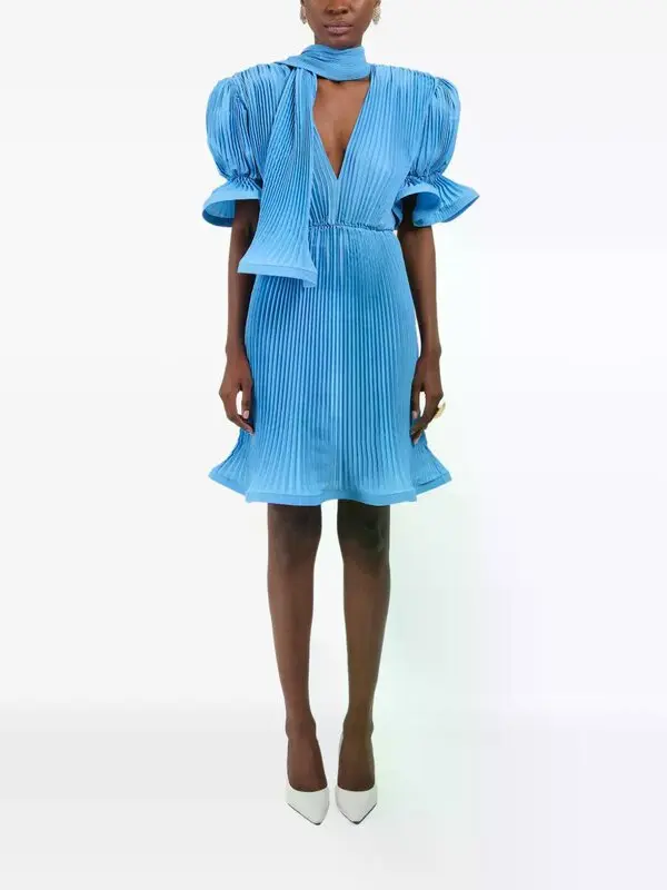 ROWEN ROSE Puff Sleeve Pleated Midi Dress