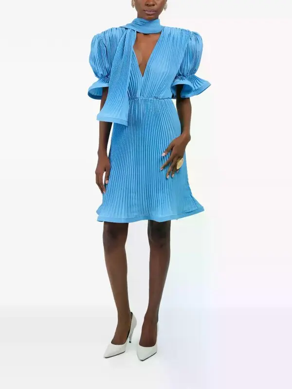 ROWEN ROSE Puff Sleeve Pleated Midi Dress