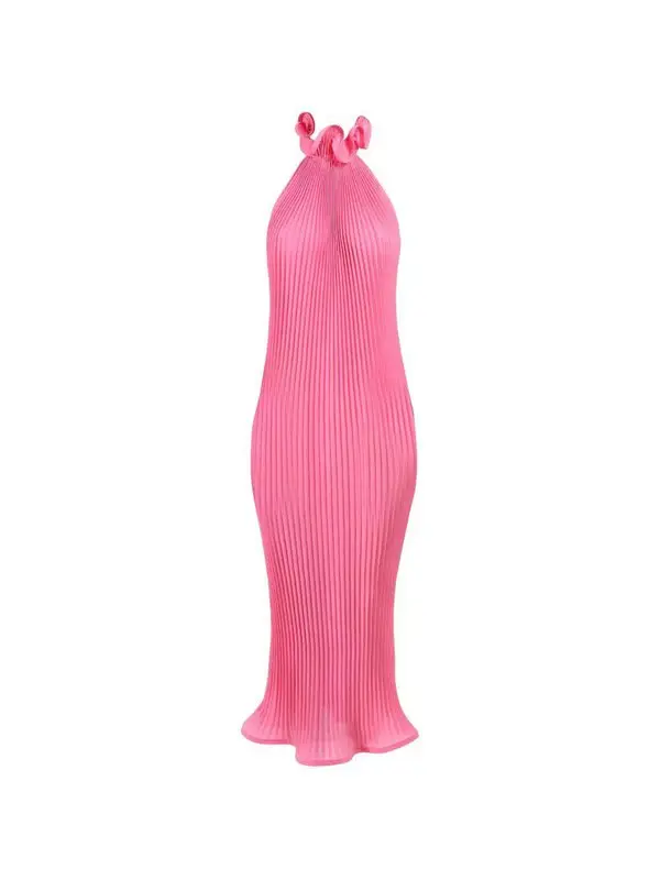 ROWEN ROSE Pleated Turtleneck Maxi Dress - Pink