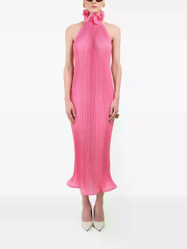 ROWEN ROSE Pleated Turtleneck Maxi Dress