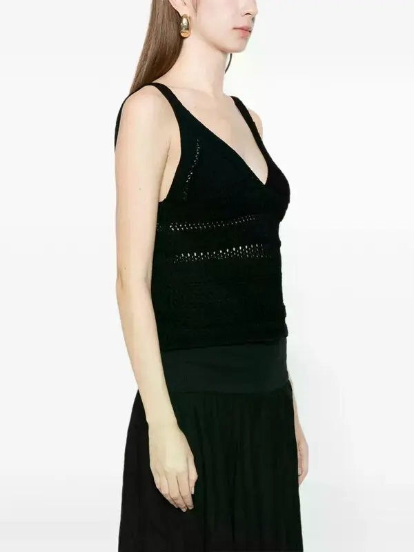 Alpha Studio Crochet V-neck Top - Black