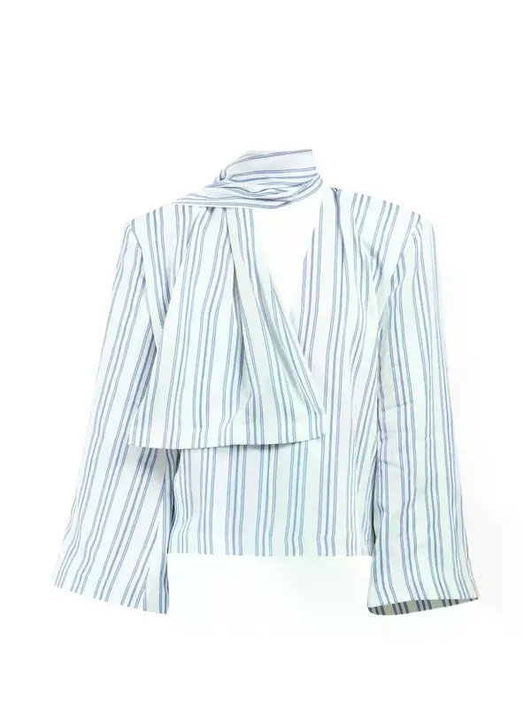 ROWEN ROSE Striped Scarf Shirt With Integrated Scarf