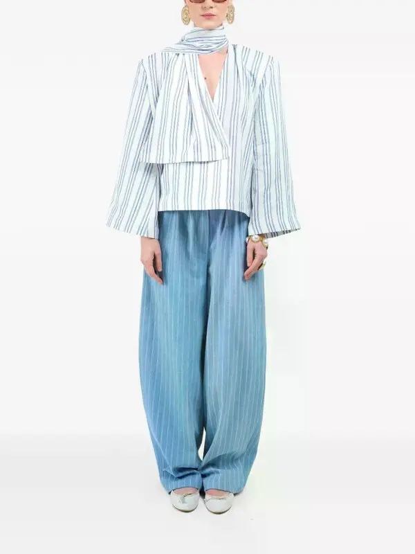 ROWEN ROSE Striped Scarf Shirt With Integrated Scarf