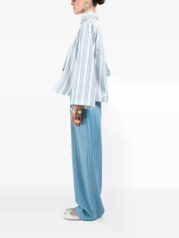 ROWEN ROSE Striped Scarf Shirt With Integrated Scarf