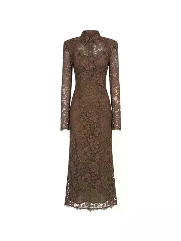 ROWEN ROSE Maxi Dress With Polo Collar And Belt - Brown