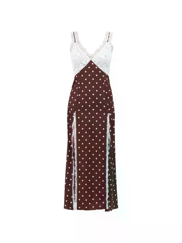 ROWEN ROSE Polka-dot Lace Maxi Dress - Brown