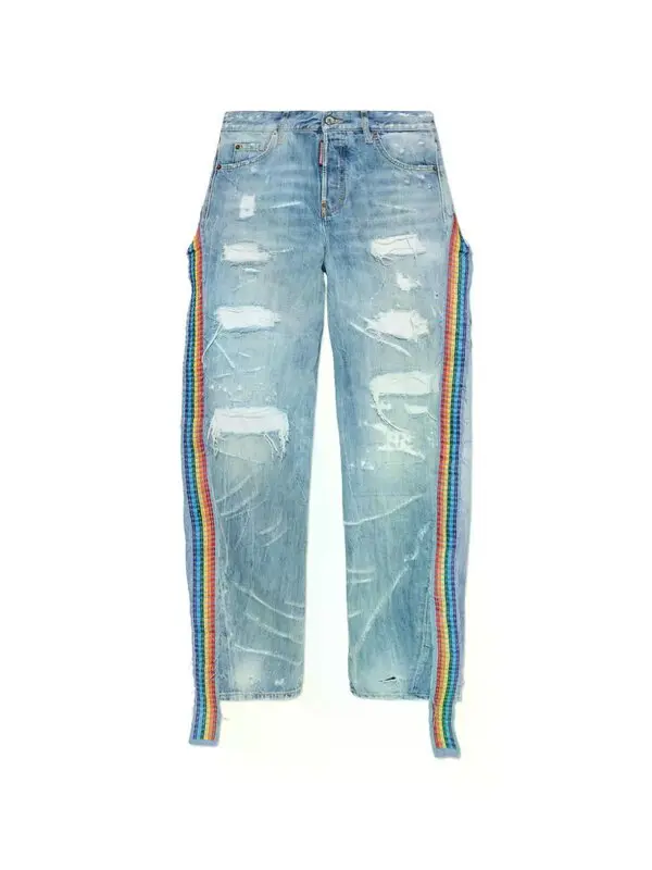 Dsquared2 Loose Fit Twist Jeans With Rainbow Detail