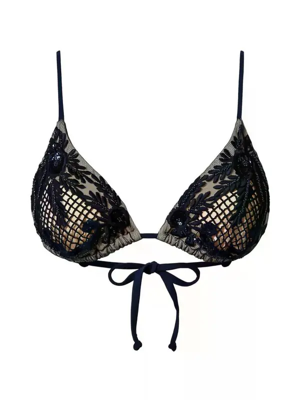 TWINSET Macramé Embroidered Triangle Bikini Top - Blue