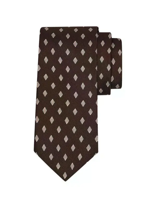 FERRAGAMO Micro Gancini Print Silk Neck Tie - Brown