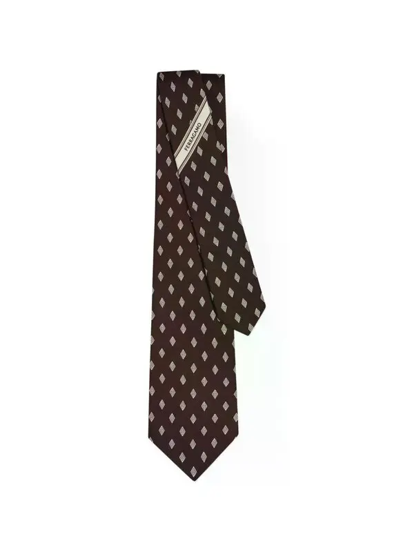 FERRAGAMO Micro Gancini Print Silk Tie - Brown