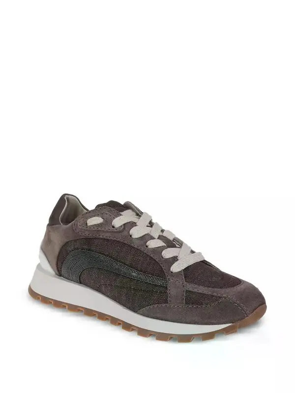 Brunello Cucinelli Bead-detail Lace-up Sneakers - Brown
