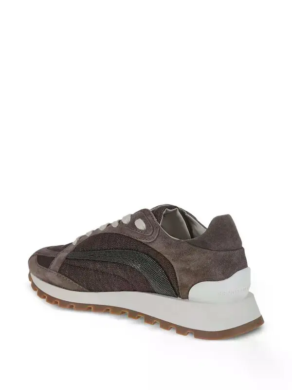 Brunello Cucinelli Bead-detail Lace-up Sneakers - Brown