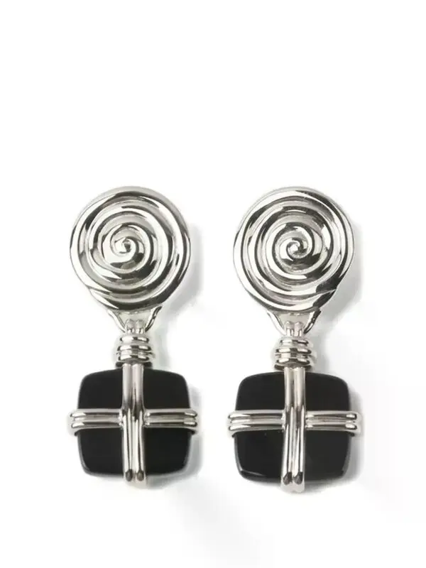 REJINA PYO Squiggle Onyx Drop Earrings - Silver