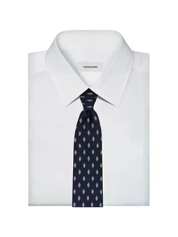 FERRAGAMO Micro Gancini Print Silk Tie - Blue