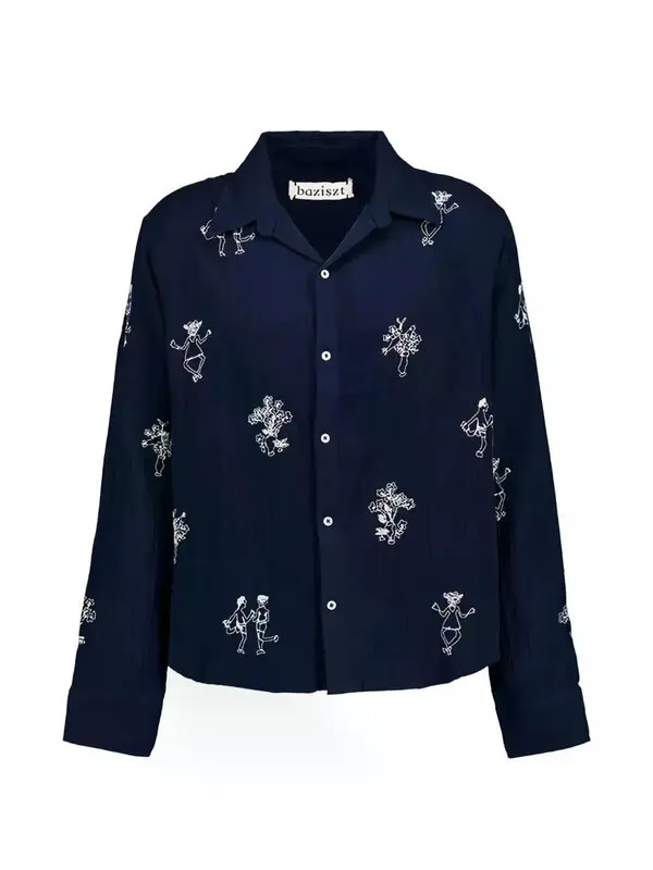 BAZISZT Embroidered Button-up Shirt - Blue