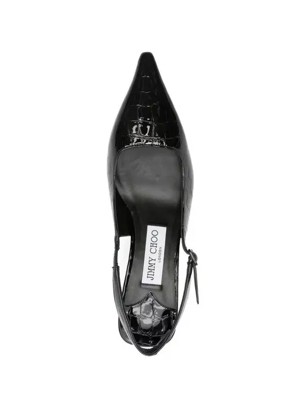 JIMMY CHOO Amel Pointed Croc-effect Slingback Pumps