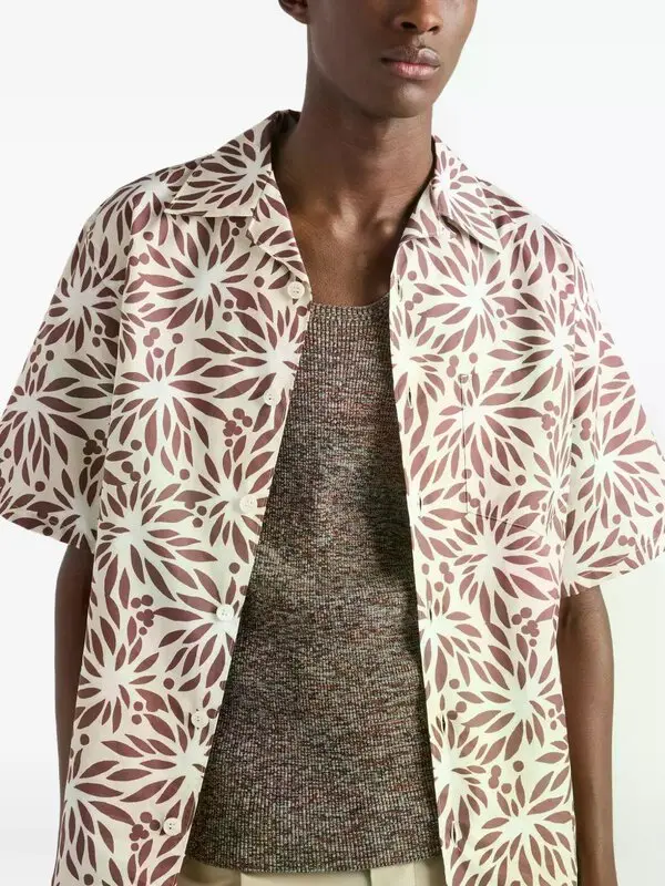 Prada Printed Cotton Bowling Shirt - Neutrals