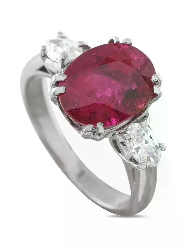 LB EXCLUSIVE 18k White Gold Diamond And Rubellite Ring - Silver