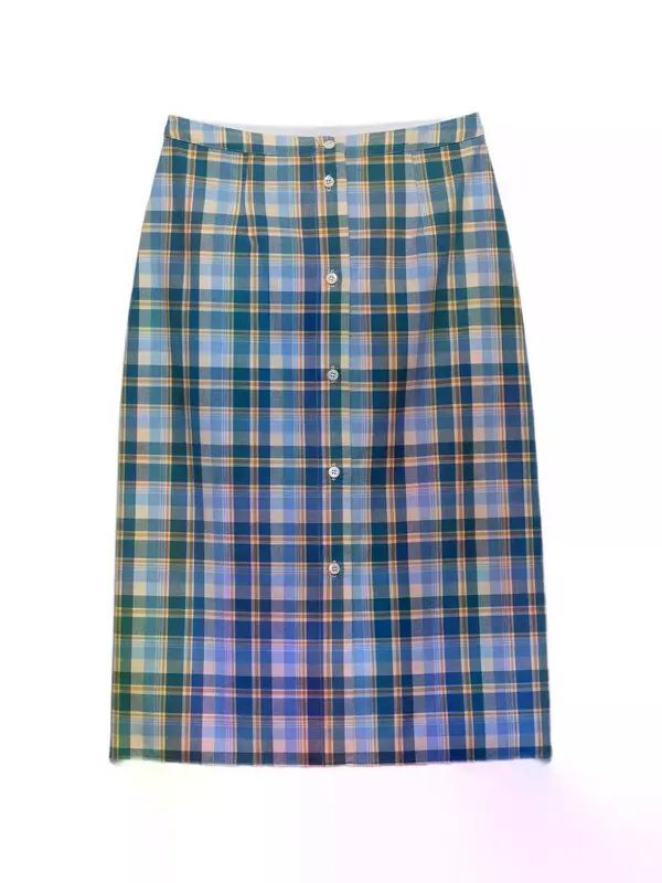 Prada Plaid Cotton Pencil Skirt - Blue