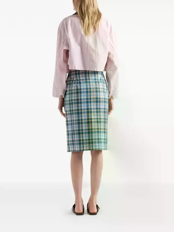 Prada Plaid Cotton Pencil Skirt - Blue
