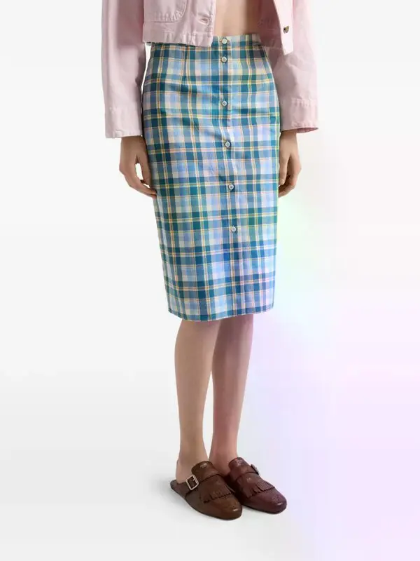 Prada Plaid Cotton Pencil Skirt - Blue