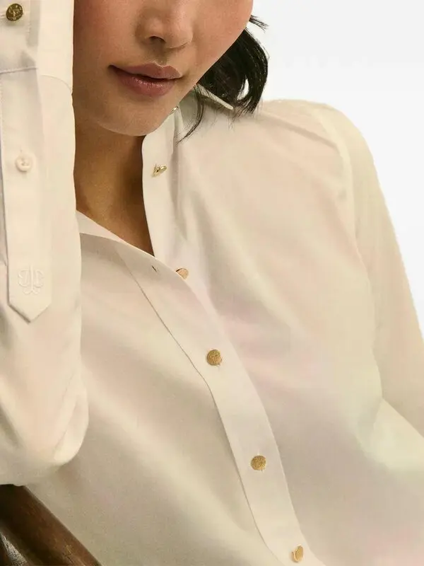 Brooks Brothers Logo Button Poplin Blouse - Neutrals